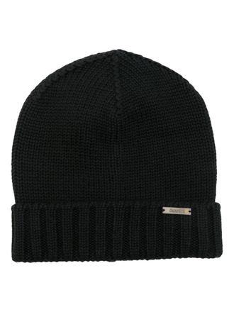 Moorer Beanie mit Logo-Schild - Schwarz