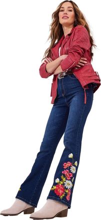 Joe Browns Damen Dark Wash Floral Embroidered Bootcut Jeans, blau, 42