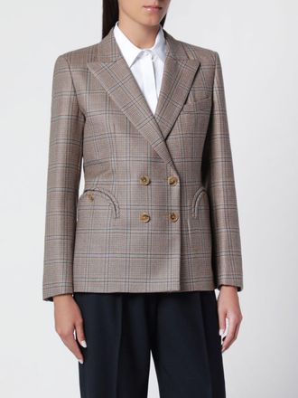 Blaz&eacute; Milano Karierter Doppelreiher-Blazer aus Seide und Leinen mit steigendem Revers