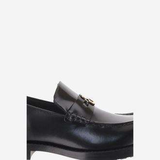 Balenciaga Womens Leather Loafer With Logo Black Calf