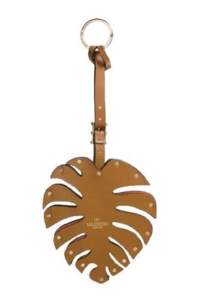 Valentino Garavani Valentino Tan Leather Monstero Leaf Keyring Size L