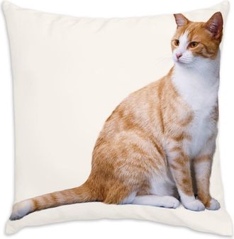 Fabulous Kissenh&uuml;lle, Samt, wei&szlig;, gro&szlig;e rote Katze, langhaarig, niedlich, Hauskatze, 40 x 40 cm, samtig