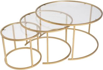 Dmora Set mit 3 Couchtischen Carugate, Niedriger Wohnzimmertisch, Kaffeeregal, Couchtisch f&uuml;r Sofa, 80x80 h43 cm, Gold und Transparent - Dmora