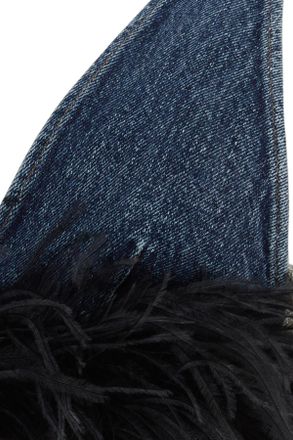 Miu Miu Feather-Trimmed Knit Sweater - Blue