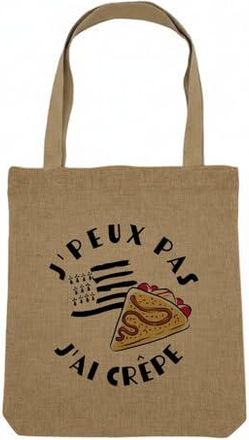 Fabulous Sac Shopping Tote Bag Aspect Lin - JPeux Pas Jai Cr&ecirc;pe Bretagne Terroir Nourriture - Sac de Courses Toile Epaisse 360g Beige Naturel Cabas Port&eacute; Epaul