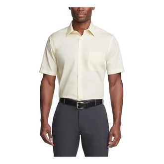 Van Heusen Short Sleeve Dress Shirt Regular Fit Poplin Solid Chemise, Jaune/Citron &eacute;maill&eacute;/Jaune, 38 cm Cou Homme
