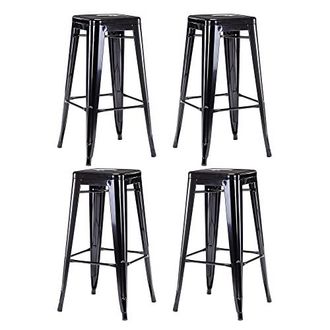 Duhome Tabouret de Bar Industriel Chaise Salle &agrave; Manger Lot de 4 Tabouret Empilables Si&egrave;ge Bistrot Cadre en M&eacute;tal pour Cuisine Restaurants (Noir, 76cm)