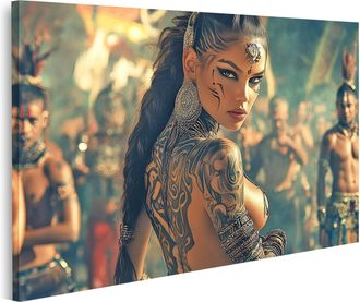 Islandburner Bild auf Leinwand Frau mit tribal Bemalung und Schmuck Bilder Wandbilder Poster