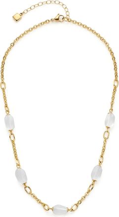 Leonardo Halskette Ofira - Anker-Kette aus goldfarbenem Edelstahl - fünf integrierte Perlen aus weißem Bergkristall - 42-47 cm Länge - Geschenk Schmuck Damen -