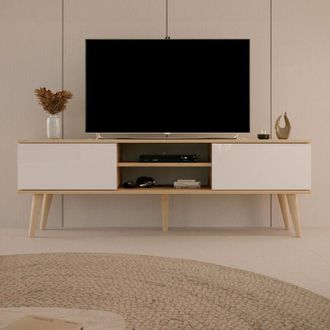 Les Tendances Les Tendances - Meuble tv 2 portes 160x35x55,2 cm blanc et chêne - cisko