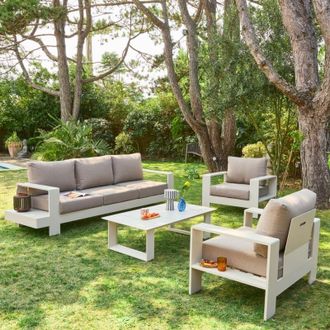 Sweeek Salon de jardin aluminium 5 places - Alore Beige / Marron