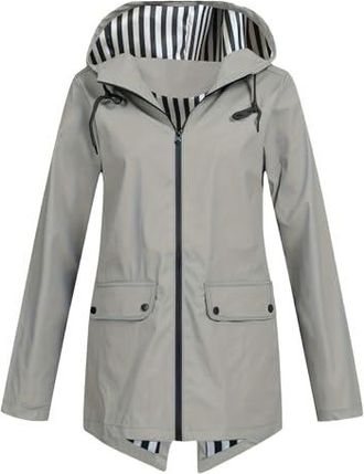 Generic Veste de pluie l&eacute;g&egrave;re pour femme avec capuche, grande taille, coupe-vent, fermeture &eacute;clair, poches, gris, XXL
