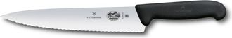 Victorinox by Swiss Army Fibrox Kochmesser mit Wellenschliff, Breites Universalmesser f&uuml;r Fleisch, Gem&uuml;se und Obst, 22 cm, Gerade Klinge, Rostfreier Stahl, Schwarz
