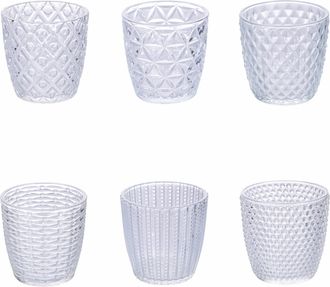 Villa D'Este Home Tivoli 5915939 Geometrie Clear Wasserglas, geprägte Oberfläche, 380ml Kapazität, 6 Stück