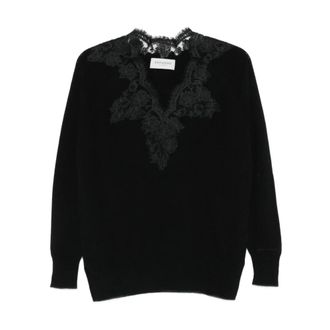 Ermanno Scervino Schwarzer V-Ausschnitt Pullover Lange &Auml;rmel - - Knitwear - Damen - Schwarzk - M