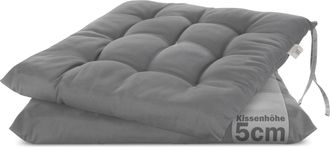 Brandsseller 2er Set Stuhlkissen 40x40x5 cm Sitzkissen Polster Stuhlauflage mit Halteb&auml;ndern Dekokissen f&uuml;r Indoor Outdoor gesteppt - Dunkelgrau