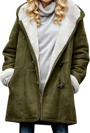Generic Vestes dhiver doubl&eacute;es Sherpa pour femme - Sweat &agrave; capuche en polaire pelucheuse - Tendance et confortable - D&eacute;contract&eacute;, vert militaire, XXL