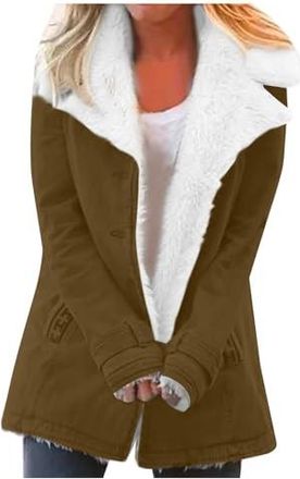 Generic Veste polaire pour femme avec doublure Sherpa, manteau chaud dhiver &agrave; revers boutonn&eacute; &agrave; manches longues, marron, 3XL