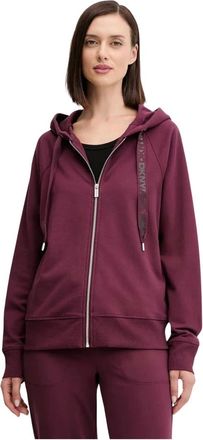 DKNY Dkny - SweaT-shirt &agrave; capuche zipp&eacute; avec cordon de serrage logo bicolore - Femme - Sweatshirts et sweats &agrave; capuche - Rouge - Taille: 36 FR