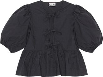 Ganni Femme, Blouses et Chemises, Noir, Taille: 42 FR Blouse &agrave; Basques et en Popeline de Coton