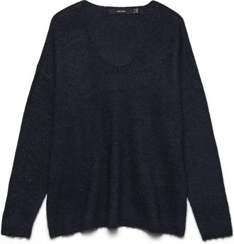 Vero Moda Damen Vmcrewlefileglitter Ls V-Nk Pullov Noos, Navy Blazer, XL