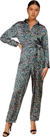 Little Mistress Damen Grüner Druck Jsuit Jumpsuit aus Satin mit Print, Mehrfarbig, 40