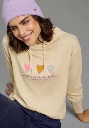 Kangaroos Kapuzenpullover mit Kordelzug, Langarm, in unifarbener Strickqualit&auml;t