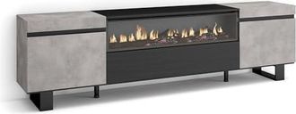 Skraut Home | TV-Schrank, Lowboard | für Wohnzimmer und Esszimmer | 200x57x35cm | Für TV-Geräte bis zu 80 | Elektrokamin. Maße | Industriedesign | Moderner Stil |