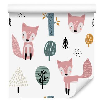 OEM Carta Da Parati Con Volpi Rosa Nella Foresta Per Soggiorno E Camera Da Letto, 50x1000 Cm