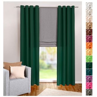 Heimtexland Ösenschal Vorhang Dunkelgrün Uni Blickdicht Aber lichtdurchlässig HxB 245x140 cm - Dekoschal Microfaser mit wunderschön leichtem Fall - Gardine Tannen
