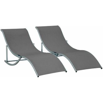 OUTSUNNY Lot de 2 bains de soleil pliables design contemporain - lot de 2 transats ergonomiques - alu. textil&egrave;ne anthracite