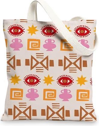 Generic Sacs fourre-tout en toile abstraite, sacs à provisions réutilisables à motif géométrique coloré, élégant, léger et lavable, bandoulière C, beige, 13x1