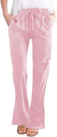 Generic Pantalon L&eacute;ger Femme Fluide &Eacute;t&eacute; Chic Large en Lin Womens Fashionable Casual Cotton and Linen Pocket Waist Slim Bell Bottom Trousers Ensemble Lin Femme