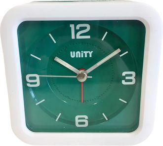 Unity Quadratischer Piepton-Wecker - 49021, Kunststoff, Gr&uuml;n/Wei&szlig;, 9.5 x 9.5 x 4.5 cm