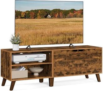 Vasagle Meuble TV 2 Portes, Support T&eacute;l&eacute; avec &Eacute;tag&egrave;res R&eacute;glables, Longueur 140 cm, pour T&eacute;l&eacute;visions 60 Pouces, Salon, Salle &agrave; Manger, Chambre, Marron Rustique