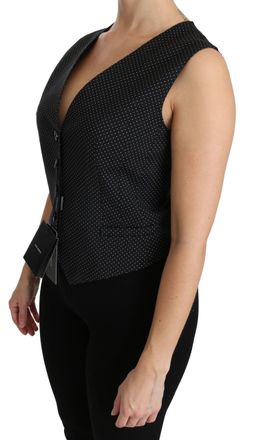 Dolce & Gabbana Womens Black Dotted Waistcoat Vest Blouse Top Virgin Wool Cupro