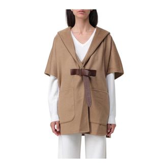 Max Mara Camel Wollcape mit Lederg&uuml;rtel - - Jackets - Damen - Braun - ONE SIZE