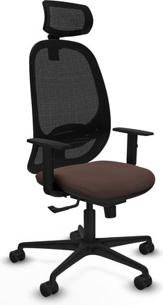 Piqueras y Crespo B&uuml;rostuhl mit 1D-Armlehnen, h&ouml;henverstellbare Lendenwirbelst&uuml;tze und Kopfteil, h&ouml;henverstellbar und neigbar, Schwarz/Dunkelbraun