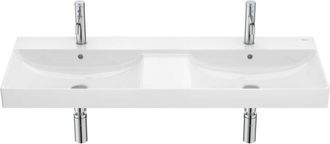 Roca Roca Ona 120x46x16 cm Wand-Doppelwaschbecken aus Keramik, 2 Hahnbohrungen mittig, mit &Uuml;berlauf, wei&szlig; (A32768B000)