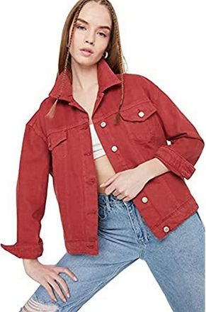 Trendyol Trendyol Damen Trendyol Burgundy Denim Jacket Burgundy, Burgundy, M EU