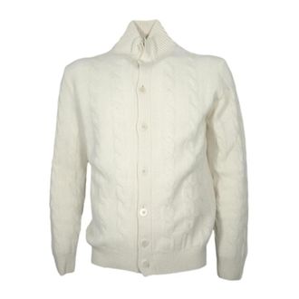 Cashmere Company Slim Fit Cardigan mit Zopfmuster - - Knitwear - Herren - Wei&szlig; - 2XL