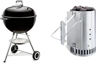 Weber 1341504 Holzkohlegrill Classic Kettle, 57 cm Durchmesser, schwarz & 7416 Anzündkamin Rapidfire, Grillen mit Kohle, Anzünden, 19 x 19 x 30.5 cm