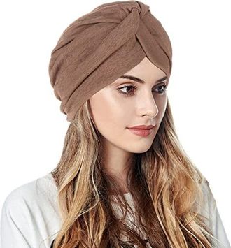 Generic Bonnet turban en coton pour femme - Multifonctionnel - Turban indien - Écharpe musulmane pour perte de cheveux - Alopécie - Vacances 2024, kaki, taill
