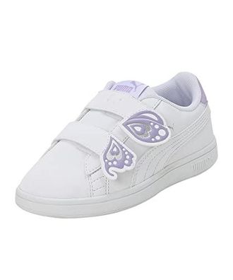 Puma Female Baskets Smash v2 Butterfly AC Enfant, White-Vivid Violet-Silver, 34.5 EU