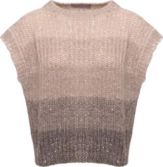 D.exterior Degrade Pailletten-Gilet - - Knitwear - Damen - Beige - S