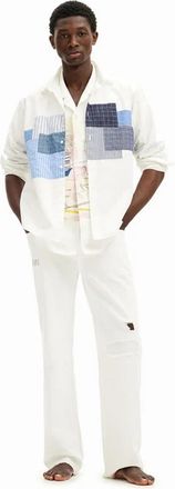 Desigual Mens Man Woven Long Sleeve T-Shirt, White, XXL