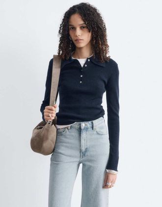 & Other Stories pull polo en maille bleu marine-Marron