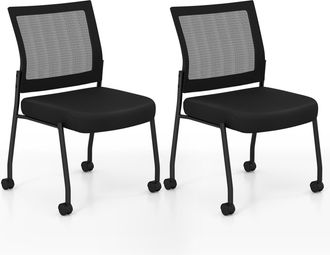 Giantex Giantex 2 St&uuml;ck Konferenzst&uuml;hle, stapelbar, Besprechungsraumst&uuml;hle mit R&auml;dern, R&uuml;ckenlehne aus Mesh, gepolsterte Sitzfl&auml;che, B&uuml;rost&uuml;hle, Besuchersitze