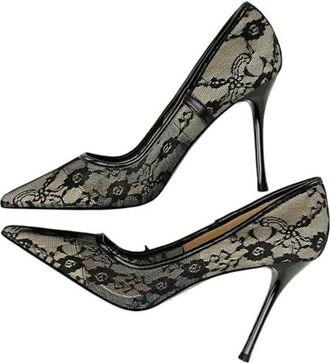 Generic YUJIEBB Escarpins sexy en maille &agrave; fleurs noires pour femmes, chaussures de f&ecirc;te &agrave; la mode pointues, chaussures &agrave; talons hauts minces, chaussures de b