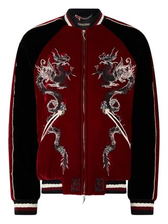 Roberto Cavalli veste bomber à broderies dragon - Rouge